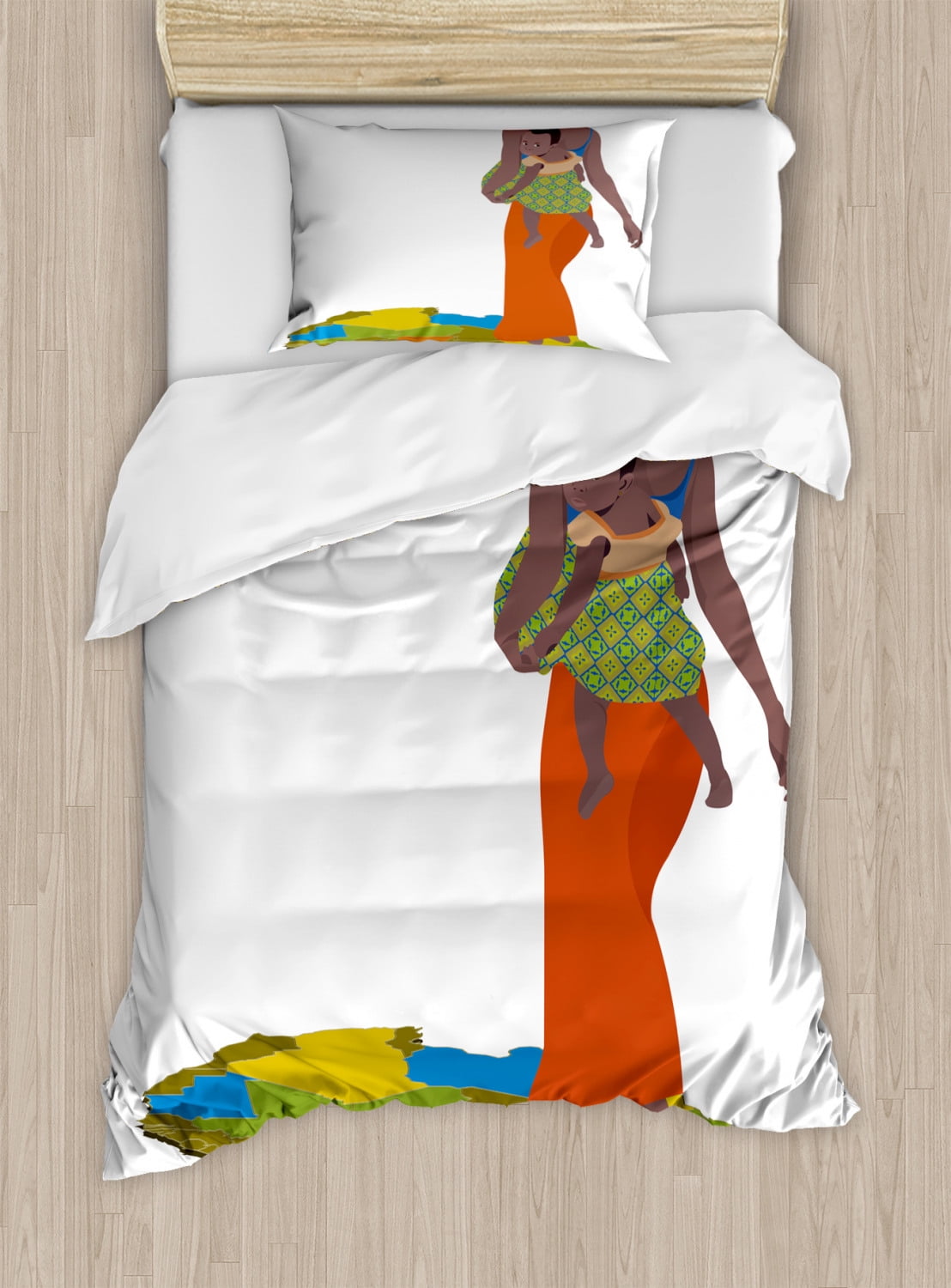 African Woman Duvet Cover Set Twin Size, Mother Carrying Baby Girl on ...