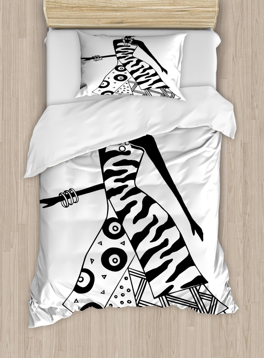 African Woman Duvet Cover Set Twin Size, Woman Silhouette in Native ...