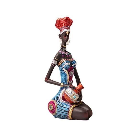 African Woman Figure Statues Resin Tribal Art Figure Desk Decorations ...