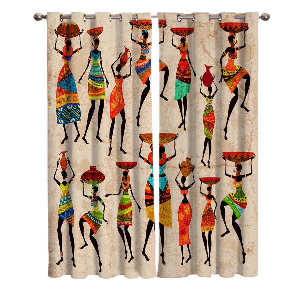 African Woman Giraffe Window Curtains Living Room Kitchen Curtains for ...