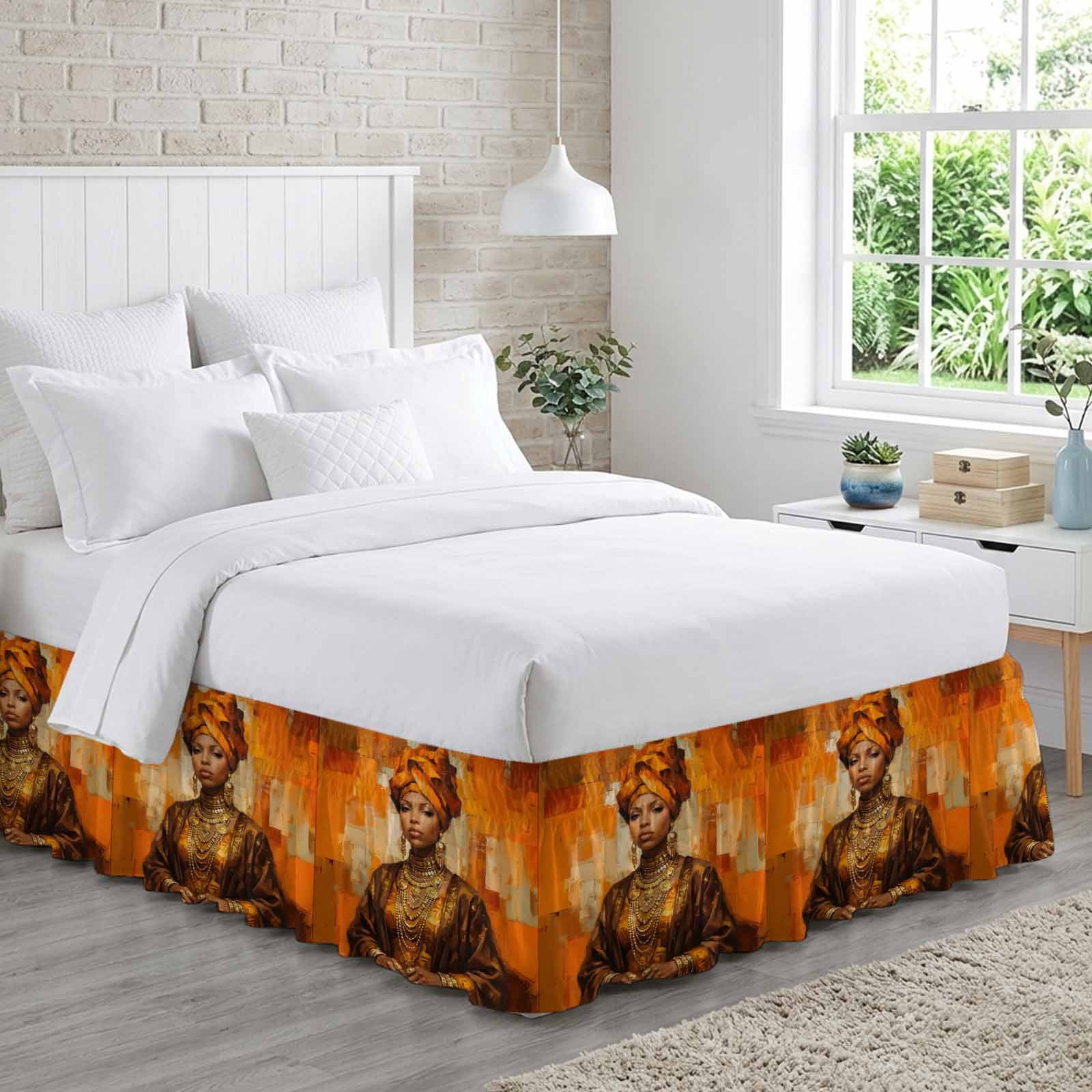 African Woman with Gold Jewelry Bed Skirt California King Size 18 Inch ...
