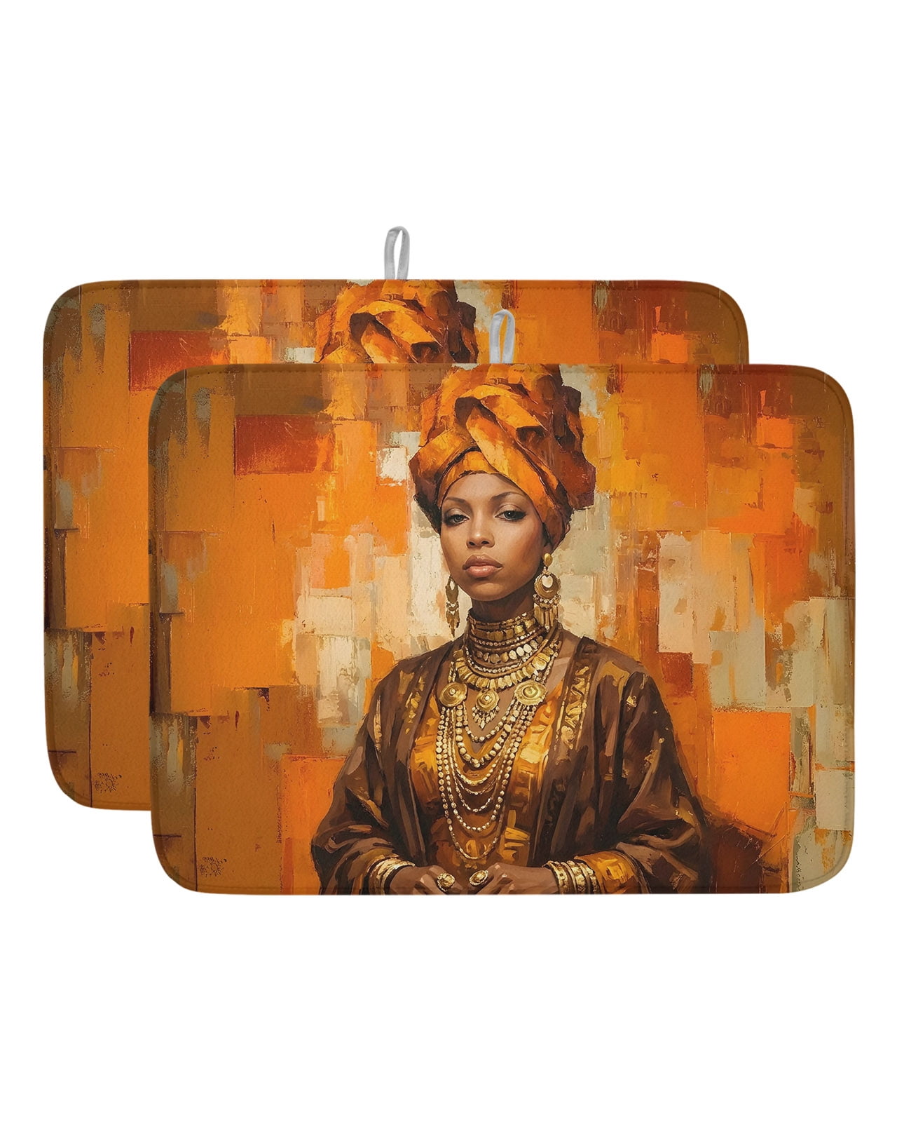 African Woman with Gold Jewelry Dish Drying Mat 18x24 inch Portrait ...