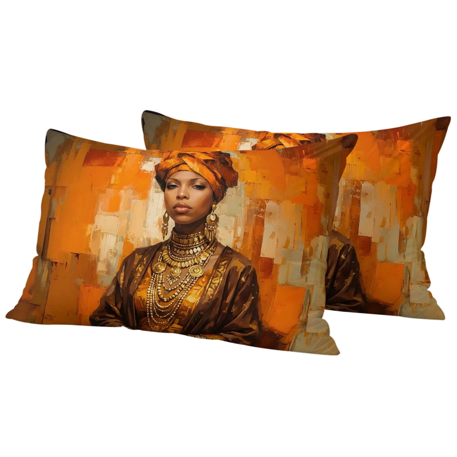 African Woman with Gold Jewelry Outdoor Pillow Covers Set of 2 Portrait ...
