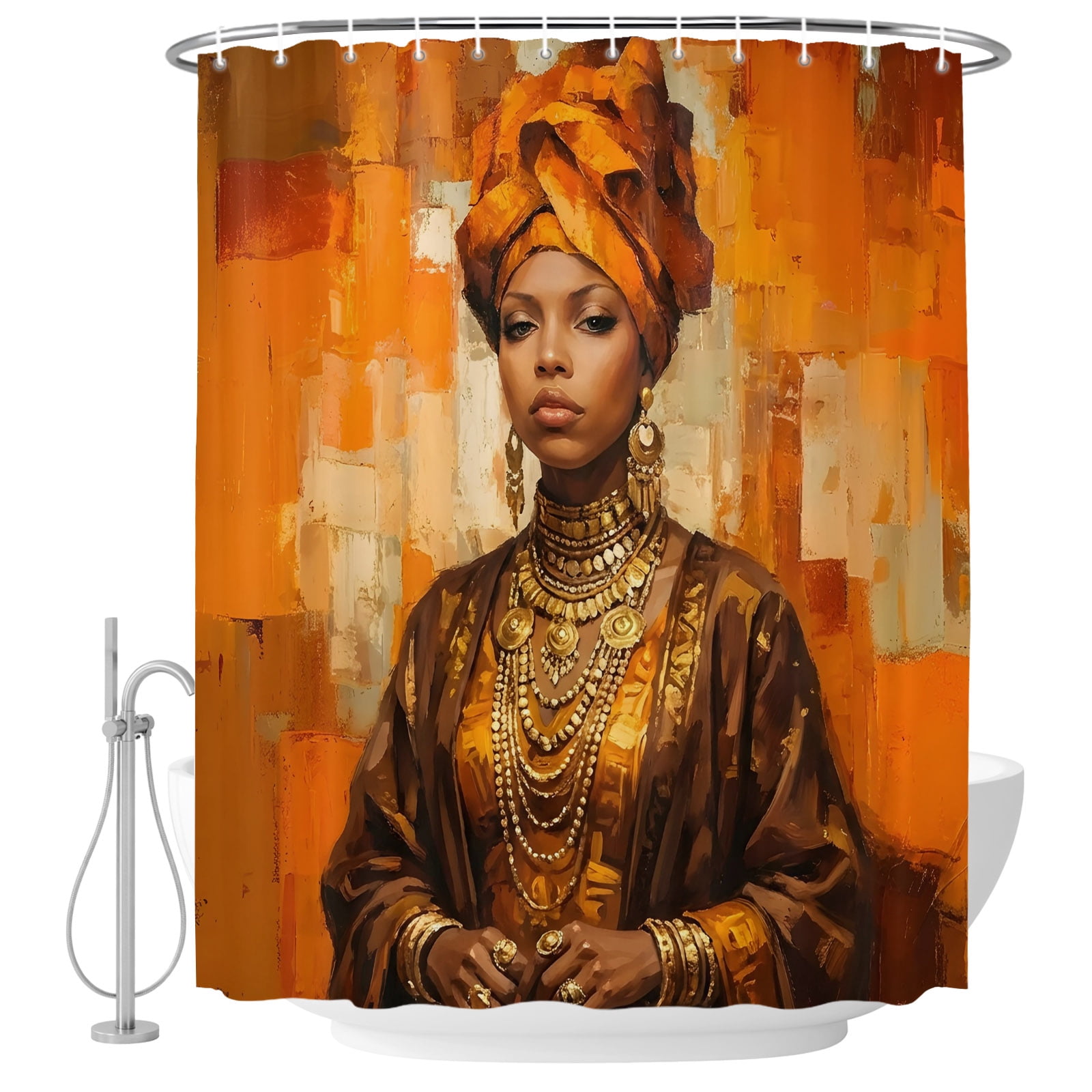 African Woman with Gold Jewelry Shower Curtain Set with Hooks, Portrait ...