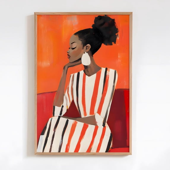 African Woman Modern Art In Red Vibrant Wall Decor People Aesthetic ...