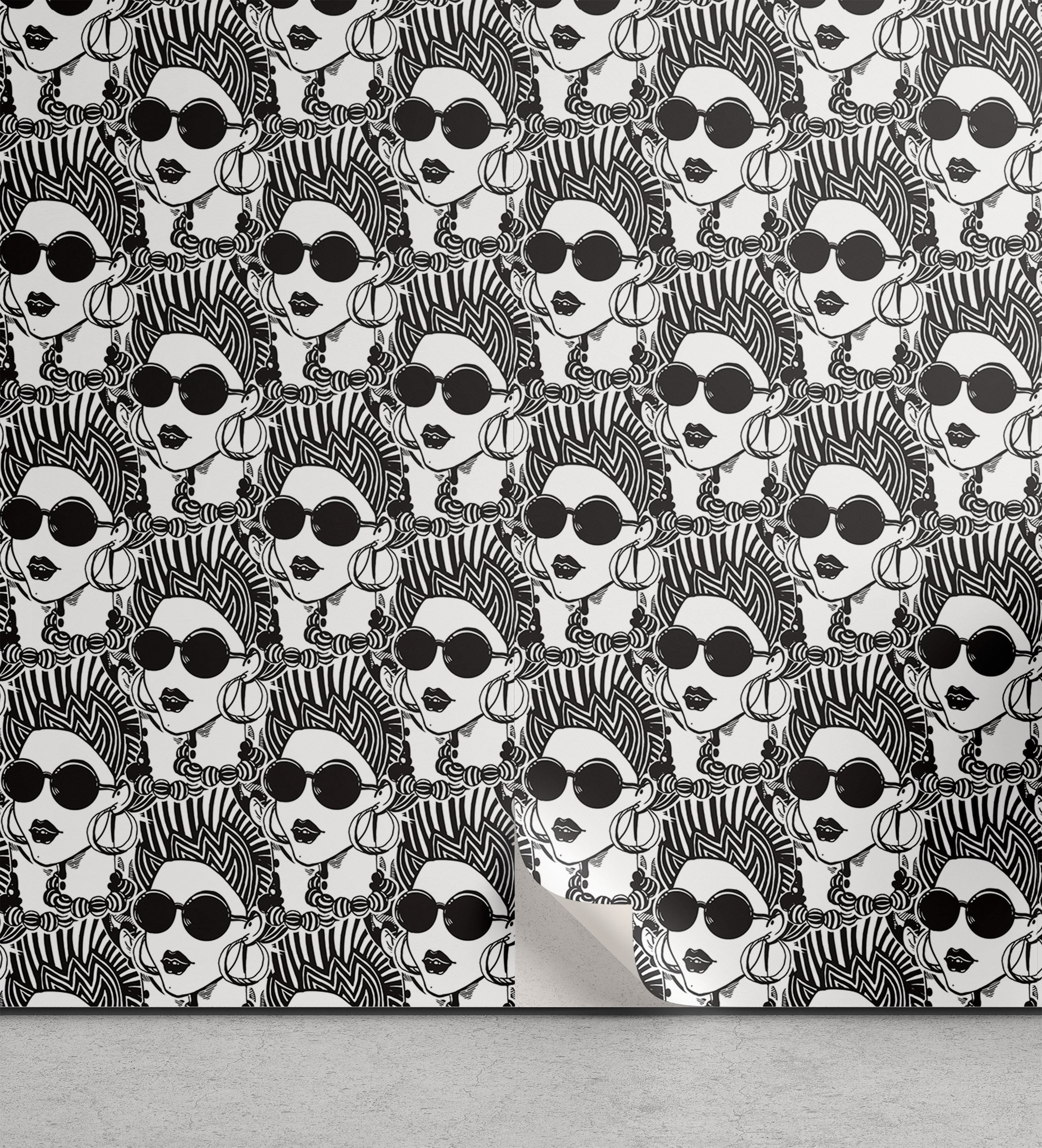 African Woman Peel & Stick Wallpaper, Female with Turban Modish Glasses ...