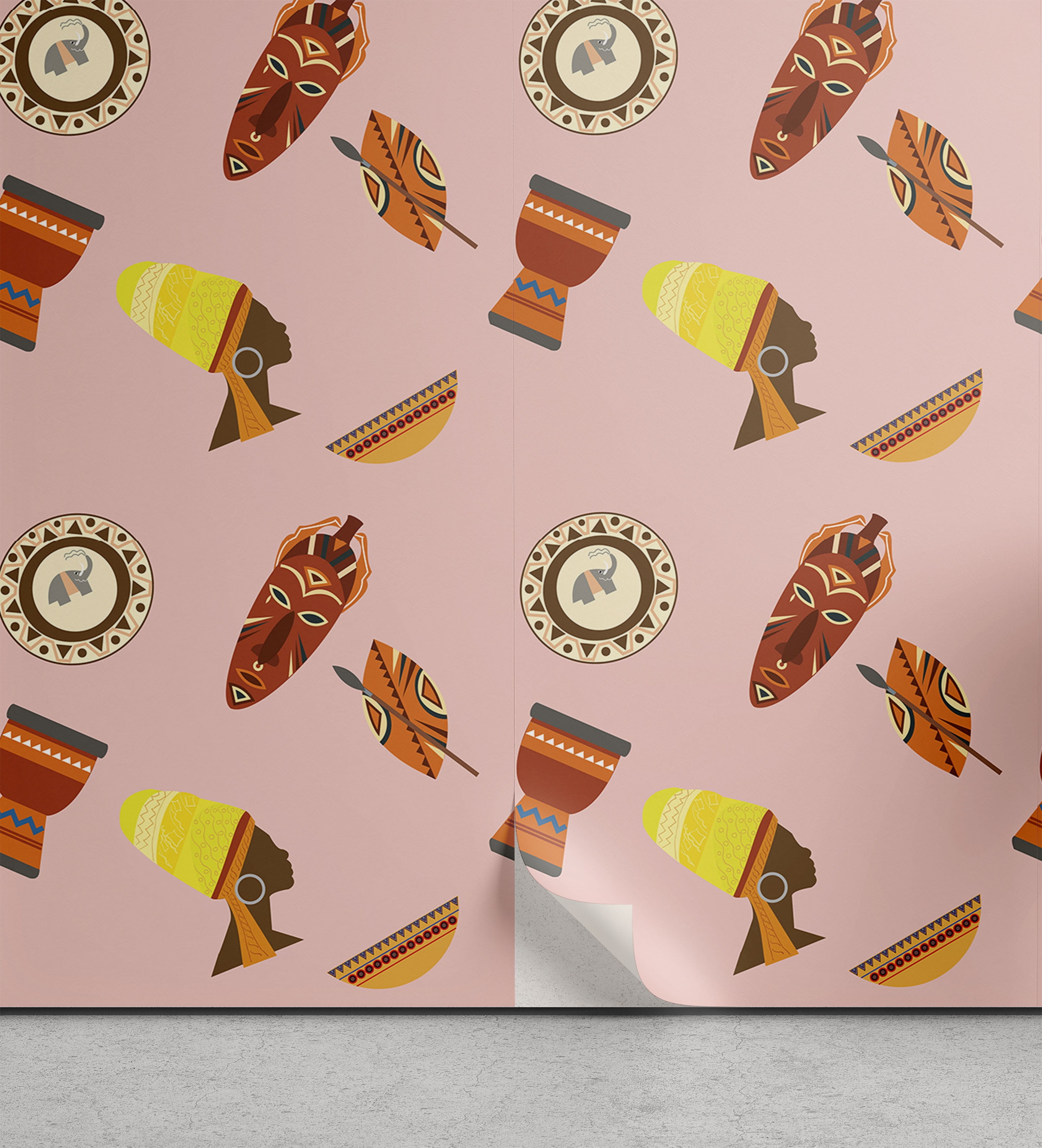 African Woman Peel & Stick Wallpaper, Ritual Objects Drums Patterns ...