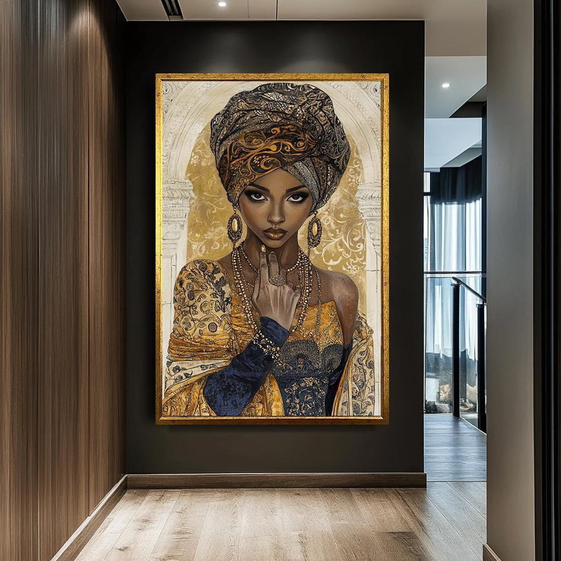 African Woman Portrait Canvas Print, Elegant Tribal Art, Bold ...