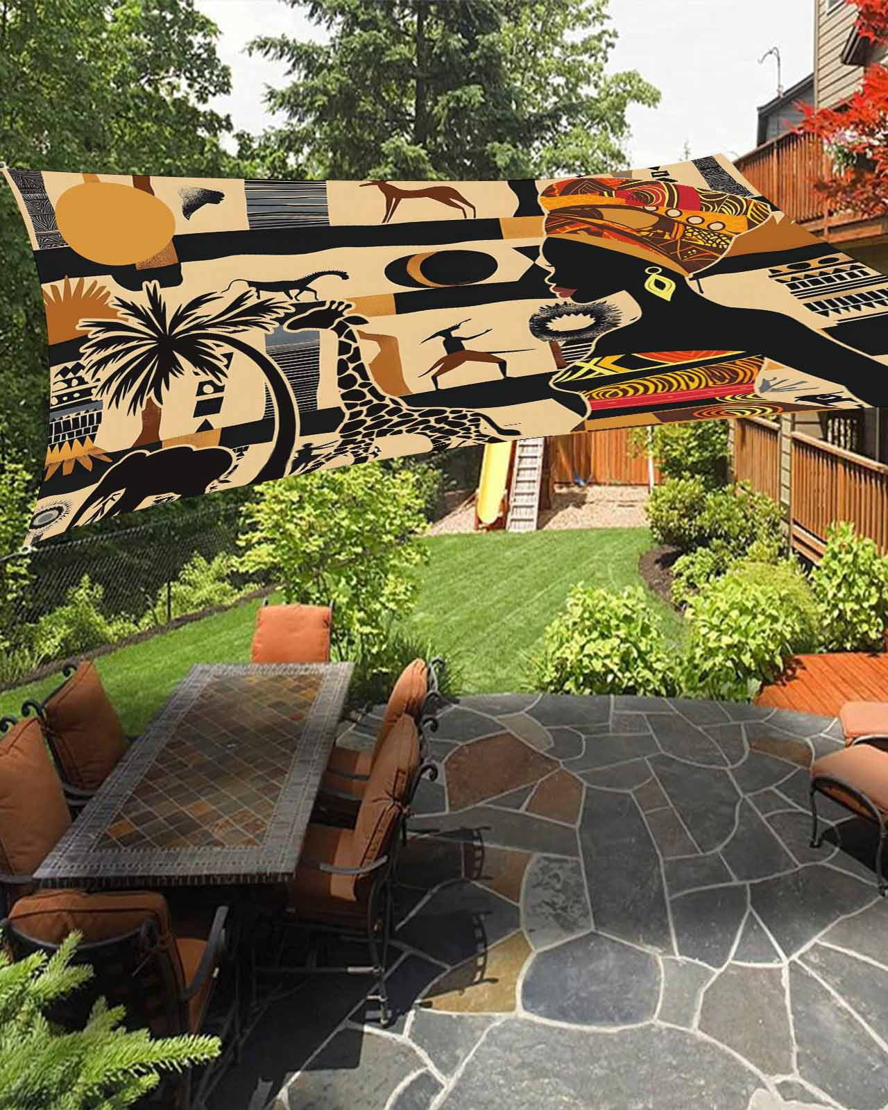 African Woman Sun Shade Sail 12'X16' Giraffe Elephant Beige Silhouette ...