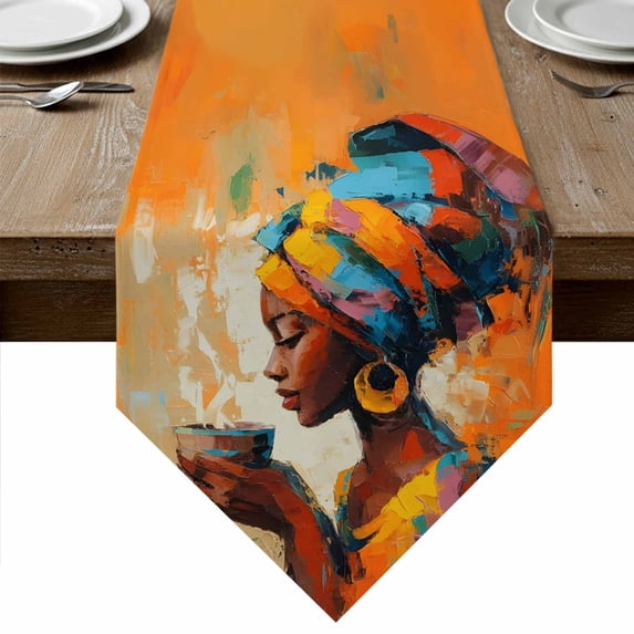 African Woman Table Runner Linen Burlap Table Runner 36 Inches Small ...