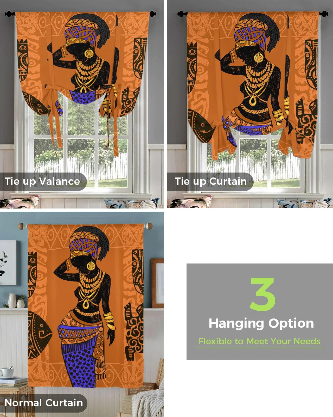 African Woman Totem Window Curtain for Living Room Bedroom Balcony Cafe ...
