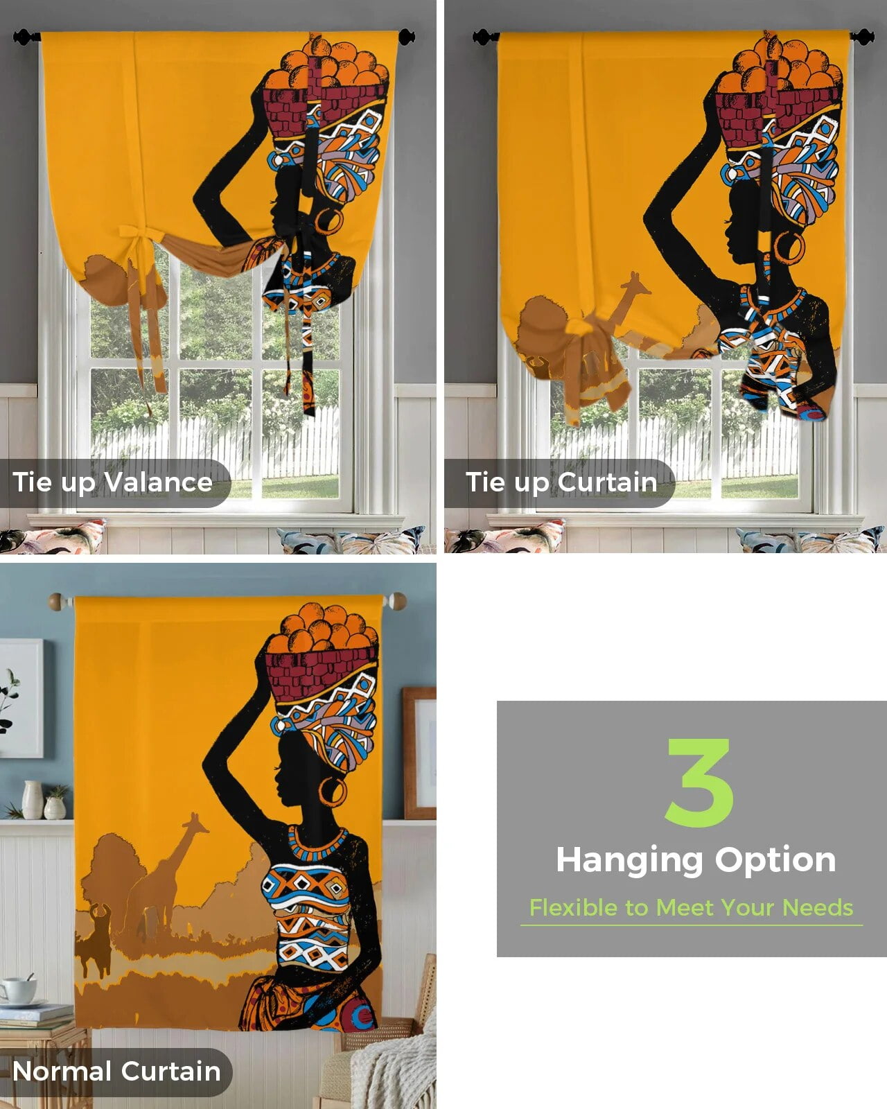 African Woman Totem Window Curtain for Living Room Bedroom Balcony Cafe ...