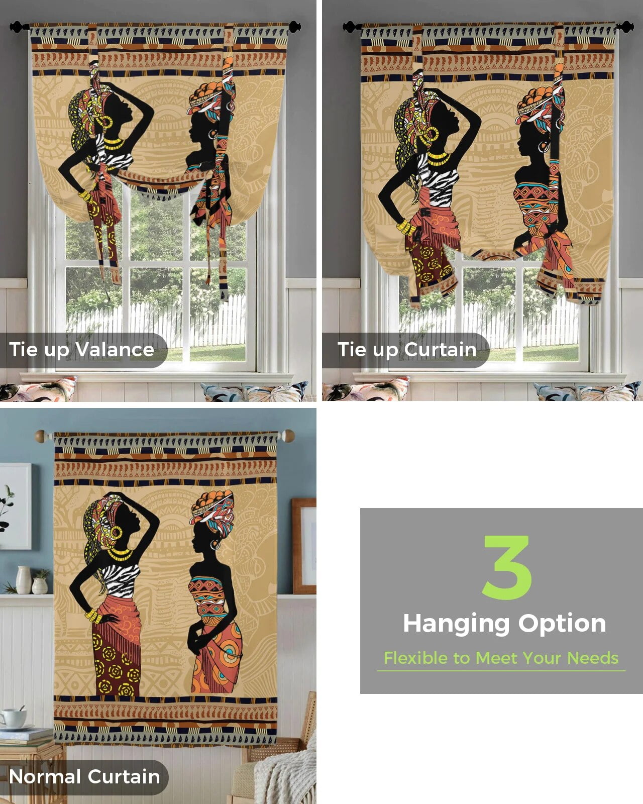African Woman Totem Window Curtain for Living Room Bedroom Balcony Cafe ...