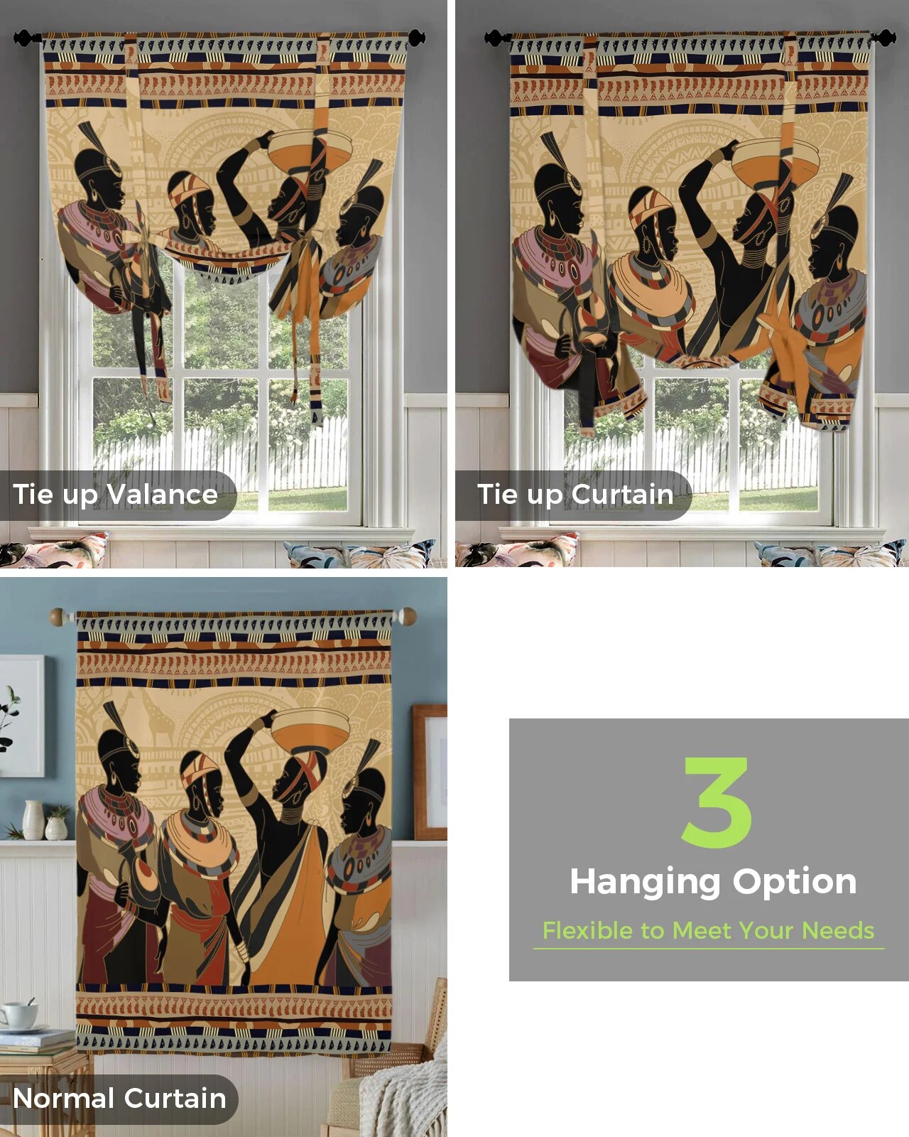 African Woman Totem Window Curtain for Living Room Bedroom Balcony Cafe ...