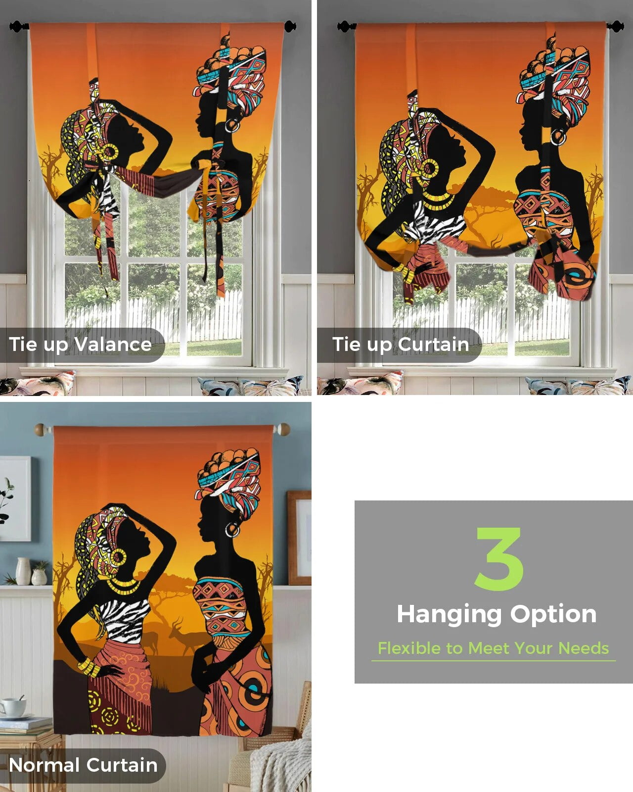 African Woman Totem Window Curtain for Living Room Bedroom Balcony Cafe ...
