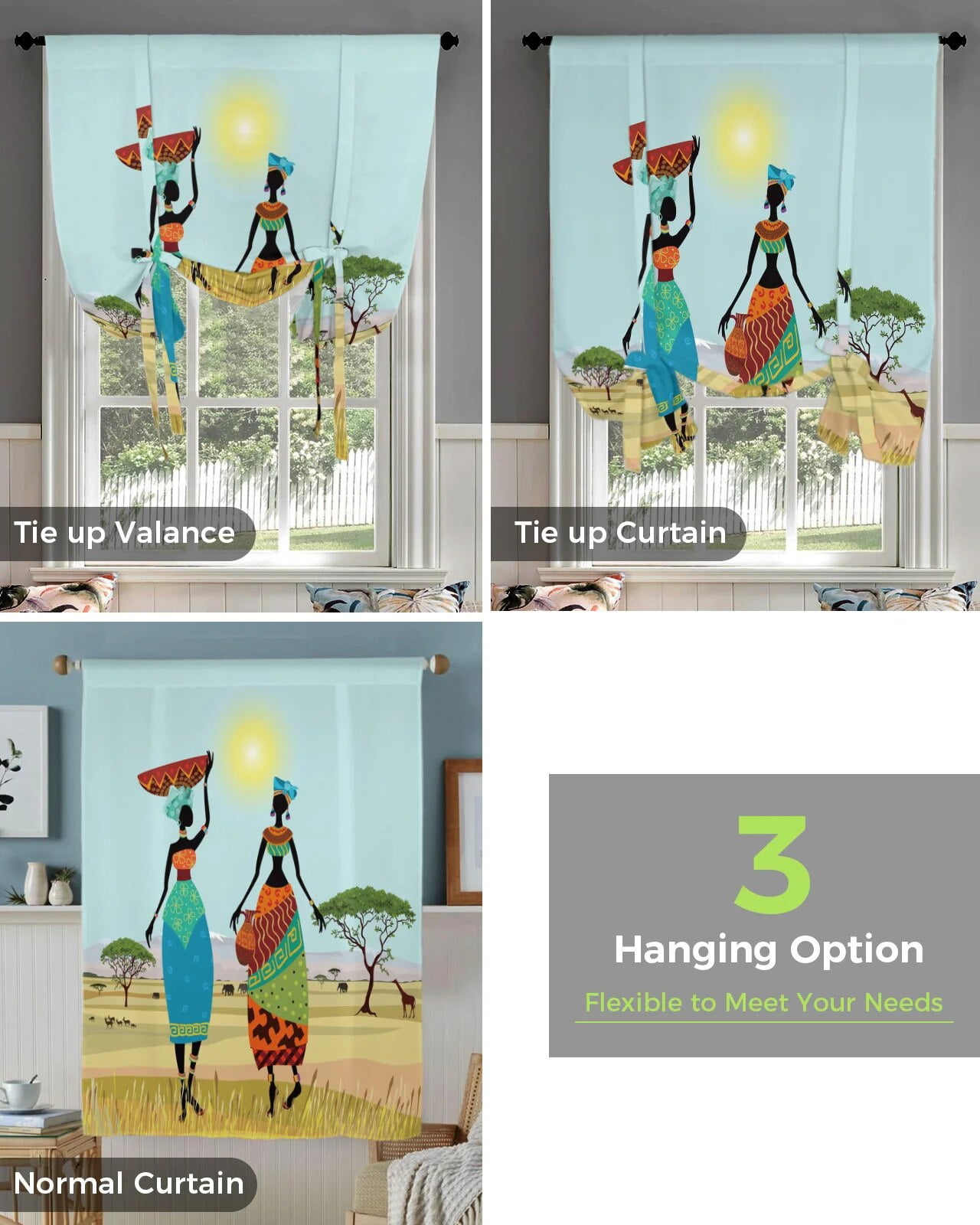 African Woman Totem Window Curtain for Living Room Bedroom Balcony Cafe ...