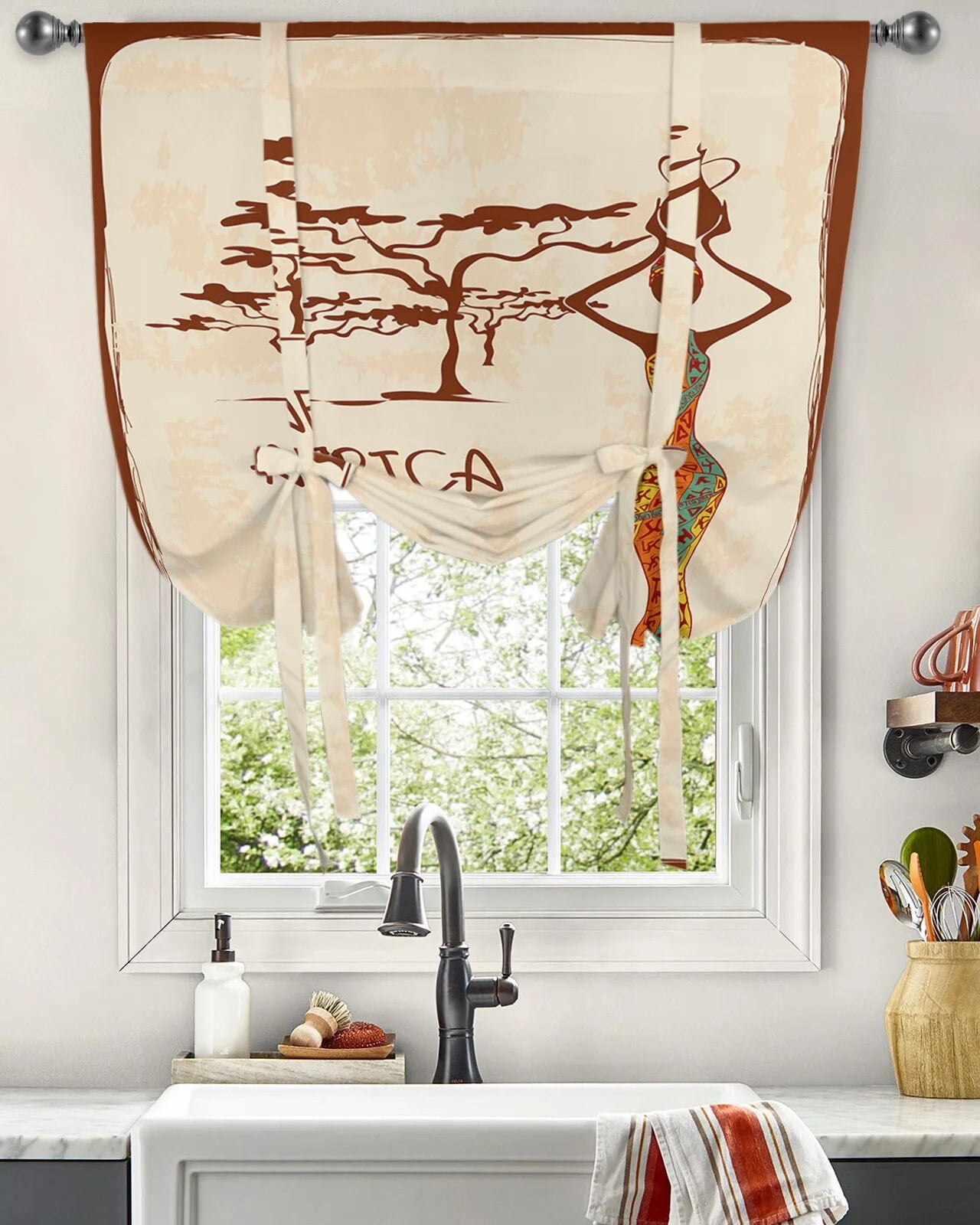 African Woman Tree Window Curtain for Living Room Bedroom Balcony Cafe ...