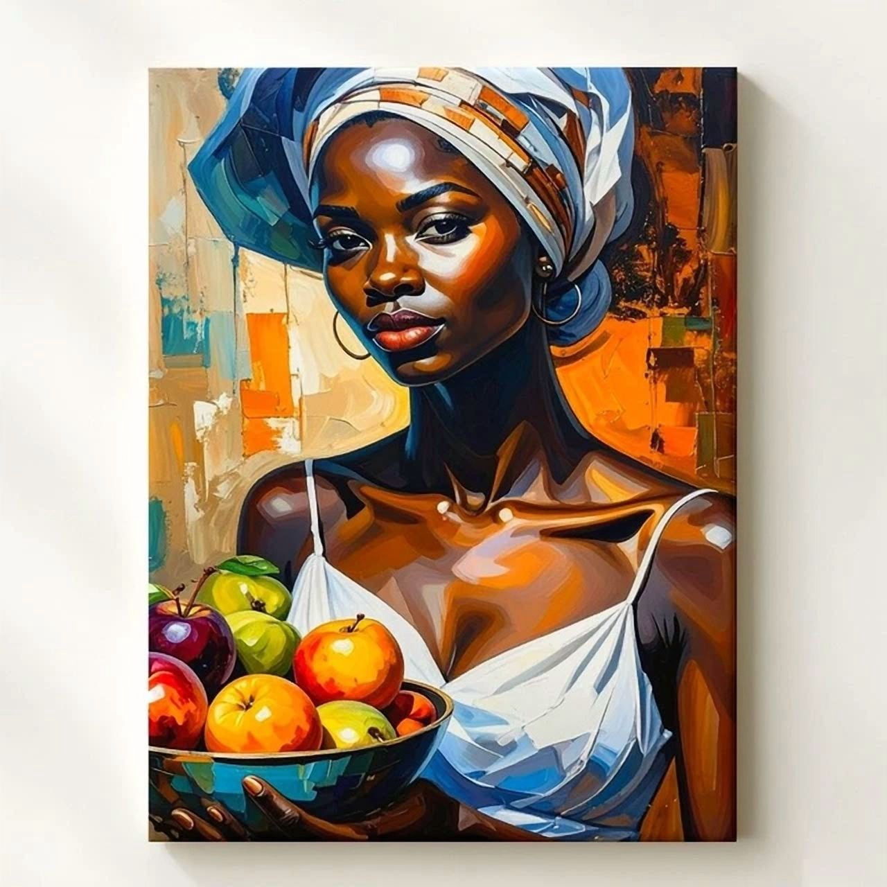 African Woman With Fruit Bowl Posterstylized Portrait In Earth Tones ...