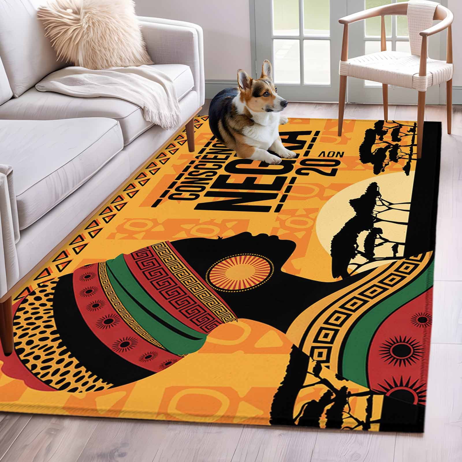 African Women Area Rug 3x5 FT, Non Slip Entryway Bedside Carpet, Orange ...