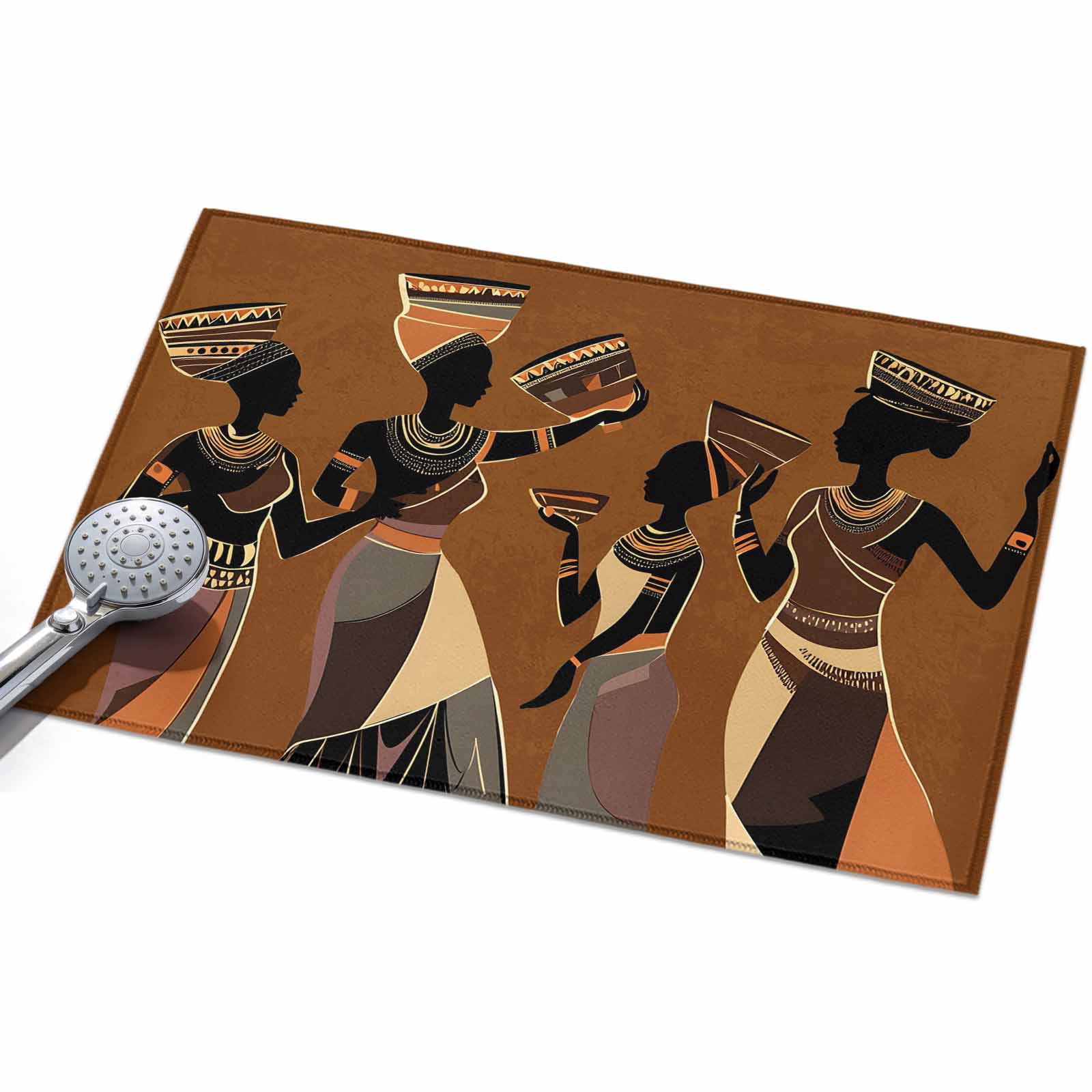 African Women Area Rug, Tribe Ethnic Style Non-Slip Felt Rubber Backing ...