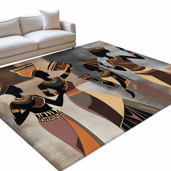 African Women Area Rug, Tribe Ethnic Style Non-Slip Felt Rubber Backing ...