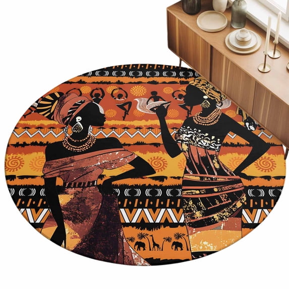 African Women Area Rug, Tribe Ethnic Style Non-Slip Felt Rubber Backing ...