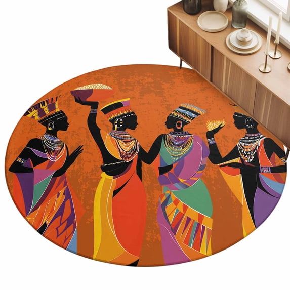 African Women Area Rug, Tribe Ethnic Style Non-Slip Felt Rubber Backing ...