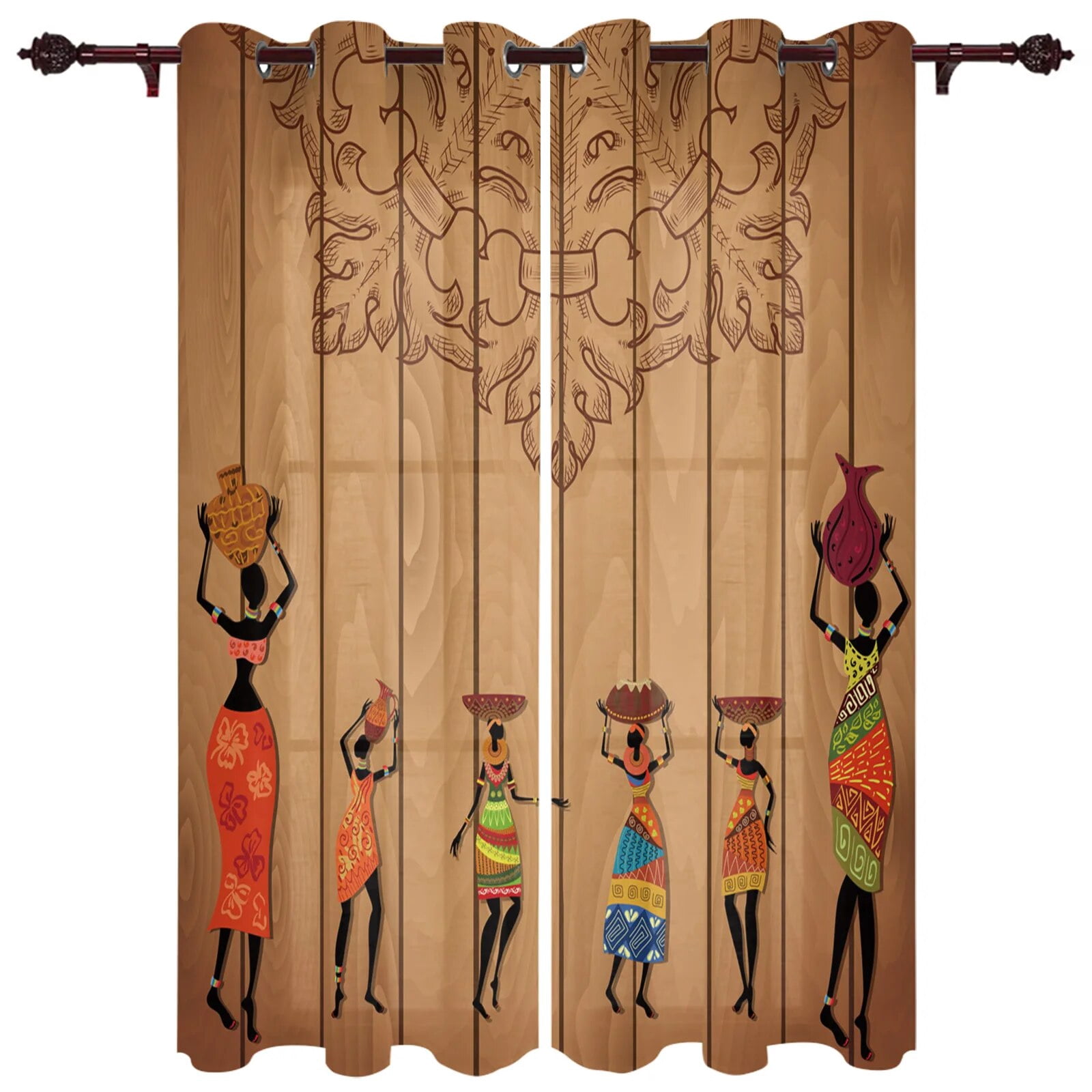 African Women Art Dancing Window Curtains Printed Window for for Living ...
