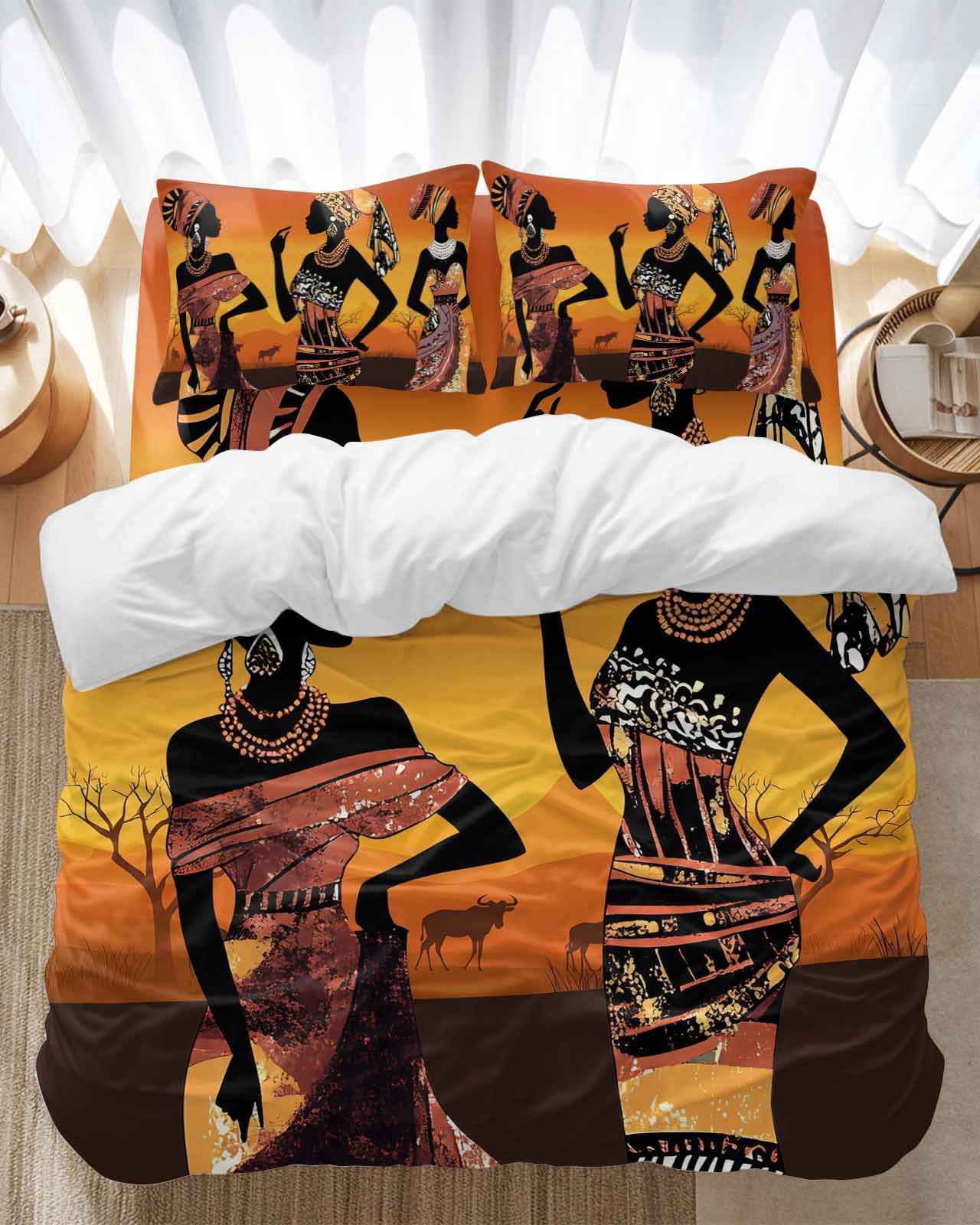 African Women Bedding Duvet Cover Set Queen Size 4 Pieces Tribe Ethnic ...