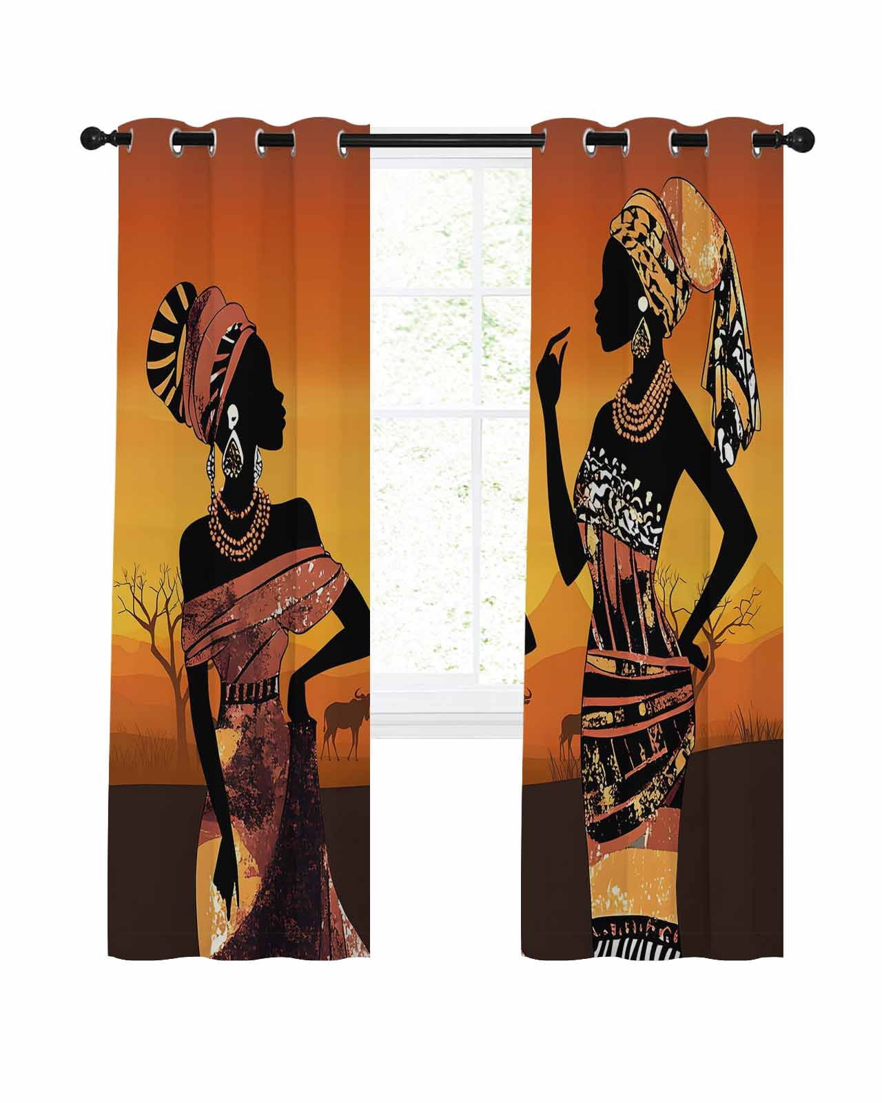 African Women Blackout Curtains 45 Inch Length Tribe Ethnic Style ...