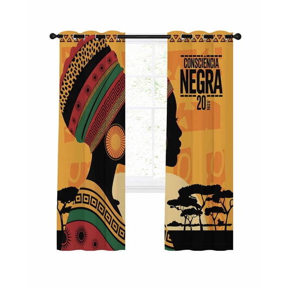 African Women Blackout Curtains 54 Inches Long for Bedroom, Orange ...