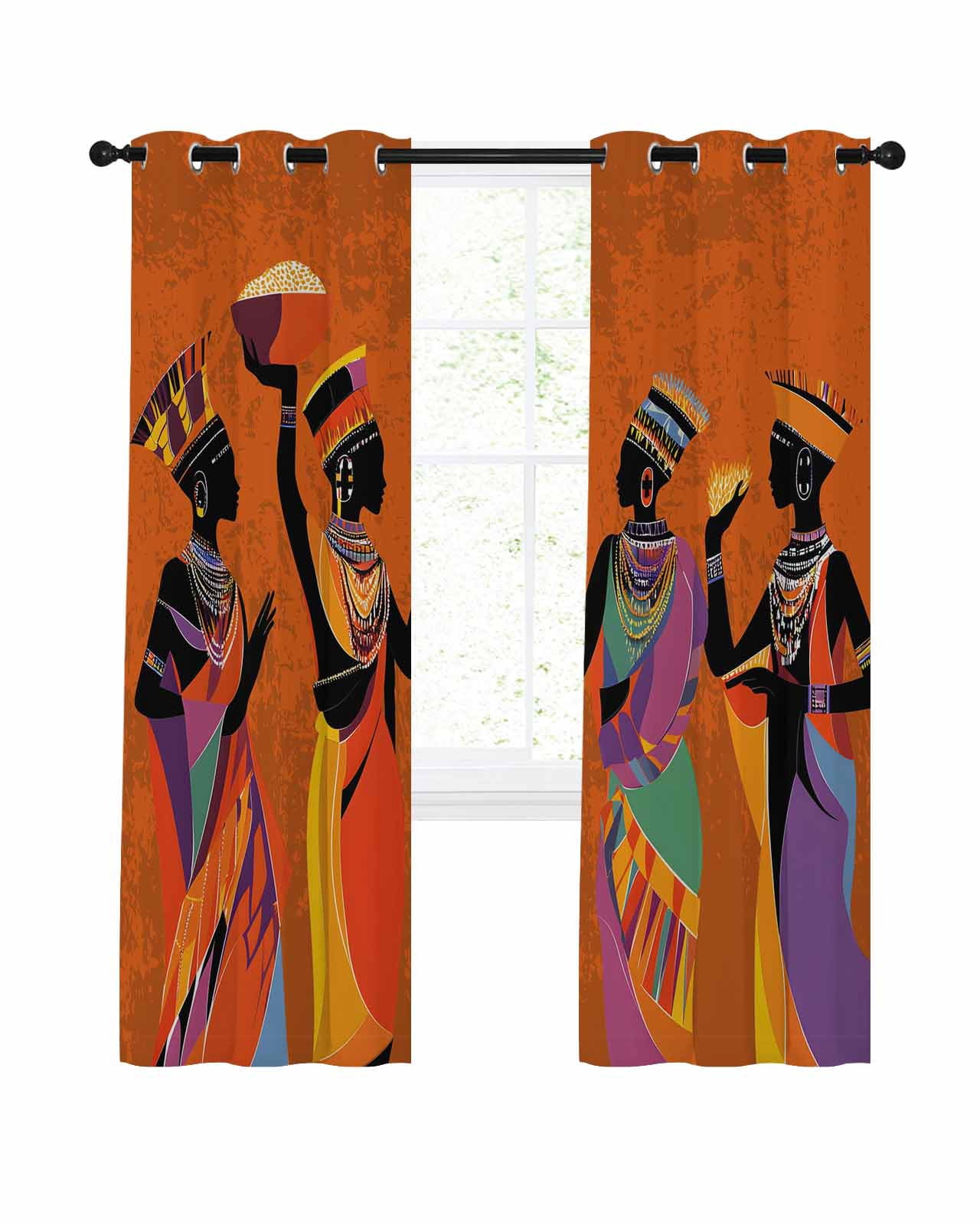 African Women Blackout Curtains 63 Inch Length Tribe Ethnic Style ...