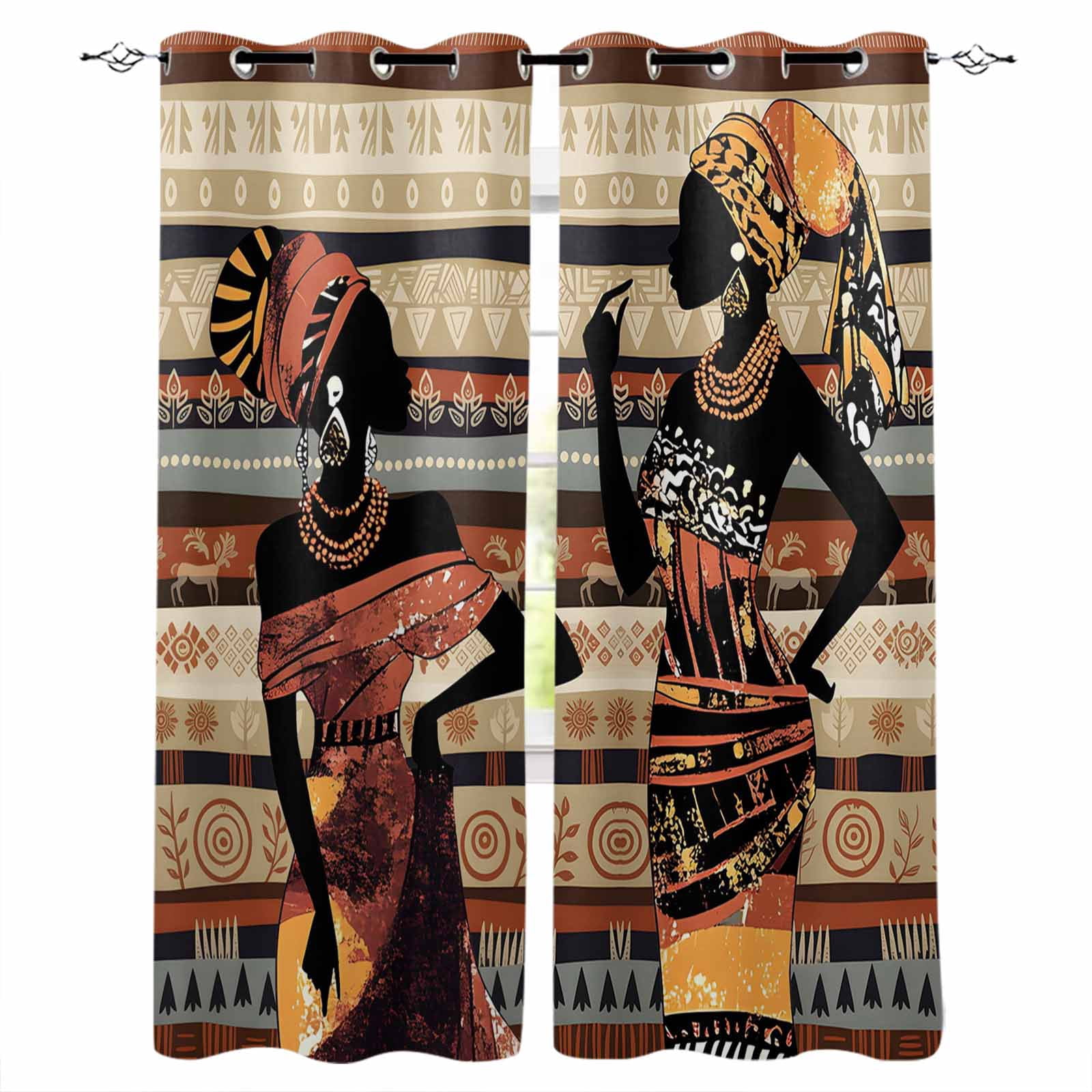 African Women Blackout Curtains 96 Inches Long for Bedroom, Black Boho ...