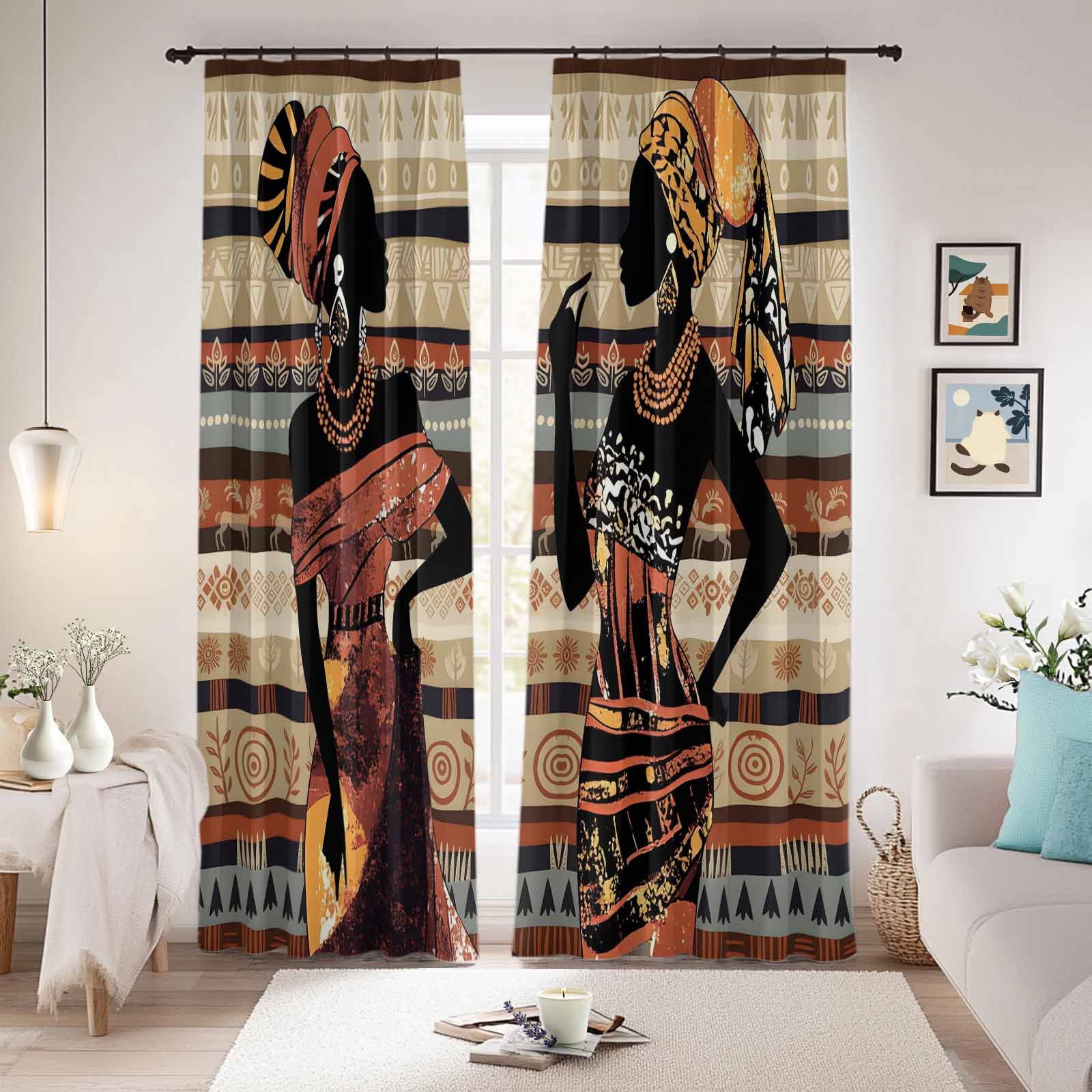 African Women Blackout Curtains for Bedroom/Living Room, Pinch Pleated ...