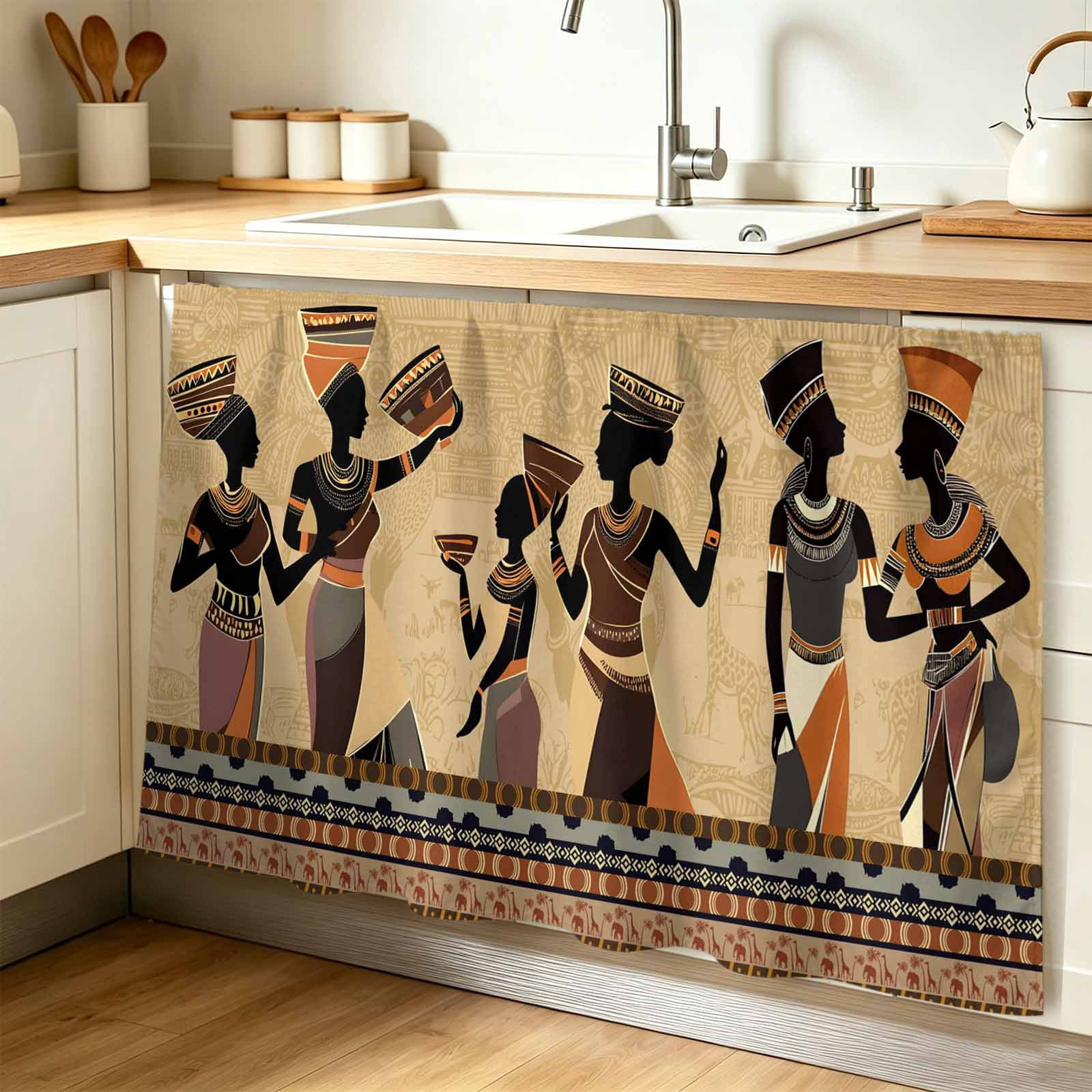 African Women Cabinet Curtain 32"Wx55"L,Dustproof Pantry Door Curtain W ...