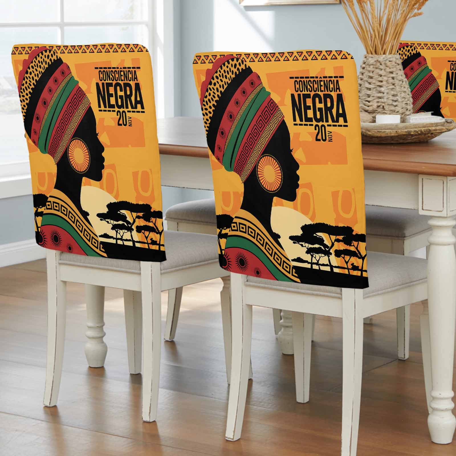 African Women Chair Back Covers, Orange Sunset Western Tribe Woods ...