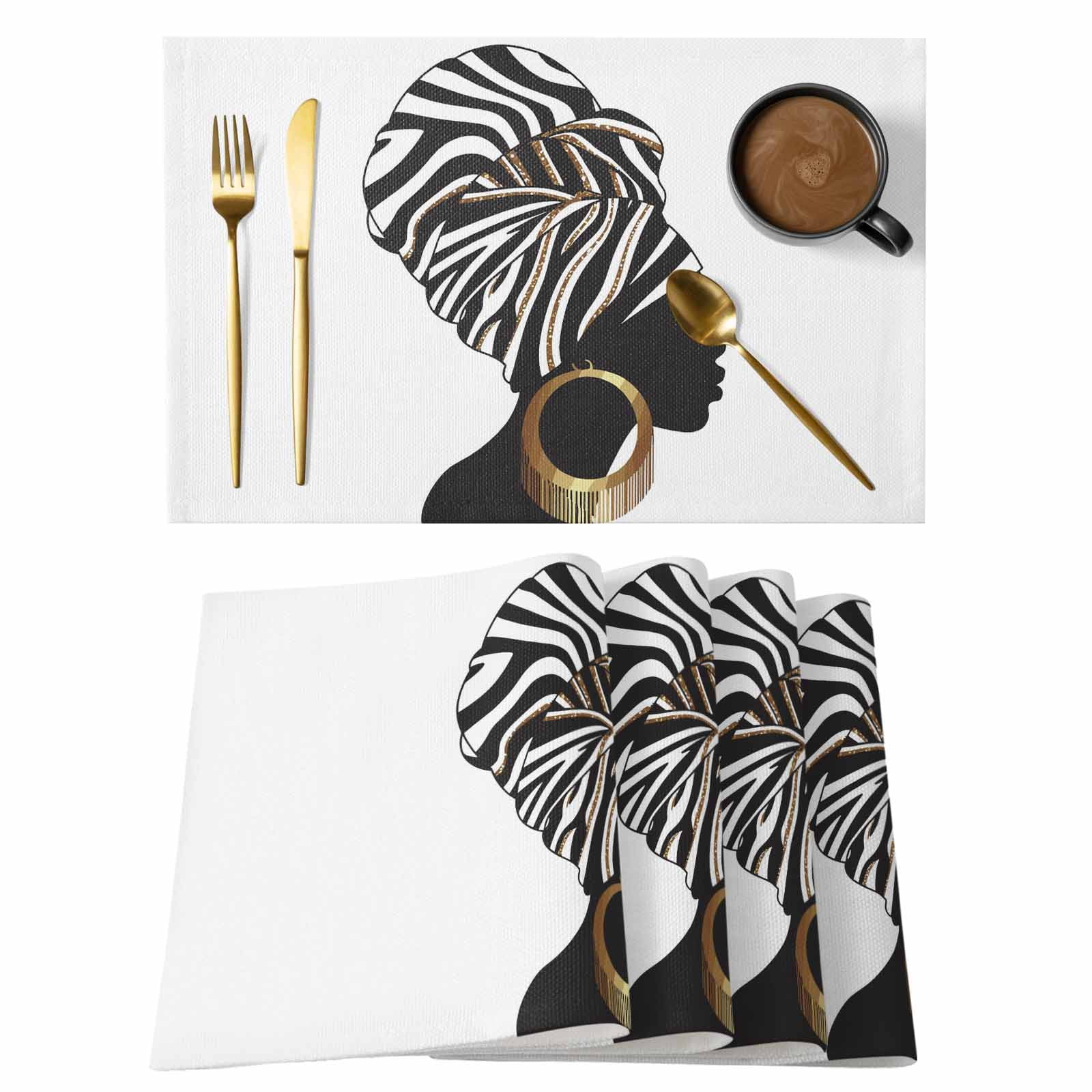 African Women with Earrings Placemats Set of 1 Ethnic Black Silhouettes ...