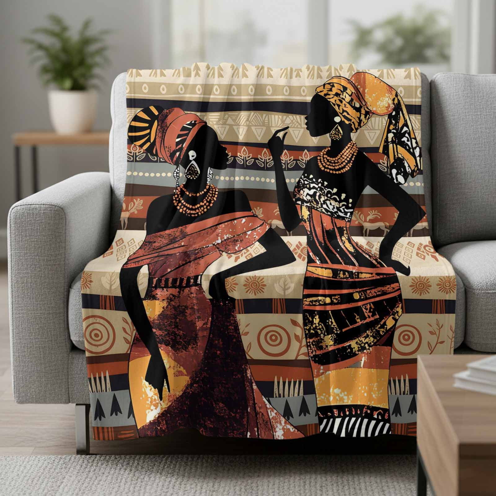 African Women Fleece Throw Blanket Ethnic Style Ultra Soft Fuzzy Cozy ...