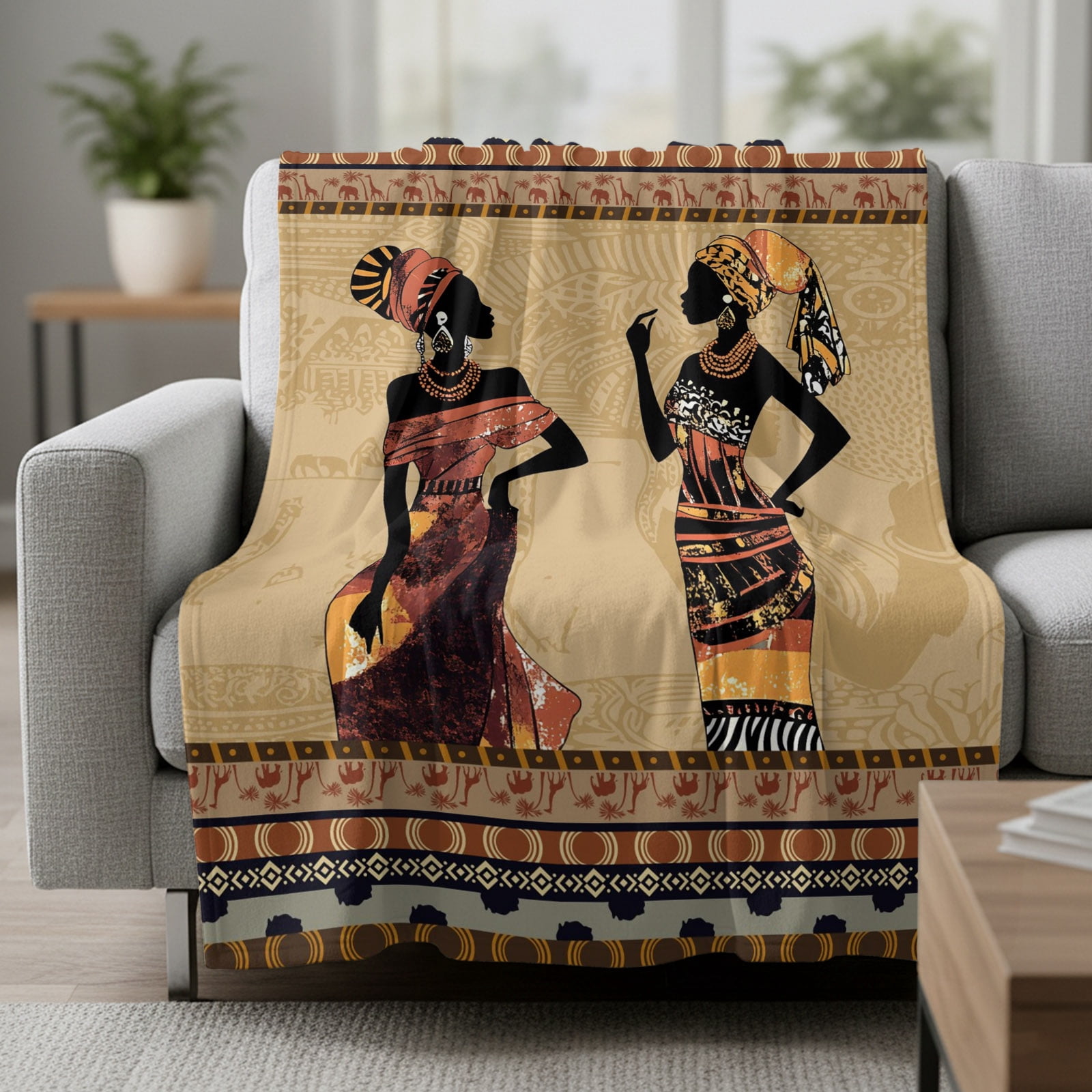 African Women Fleece Throw Blanket Silhouette Ethnic Style Ultra Soft ...