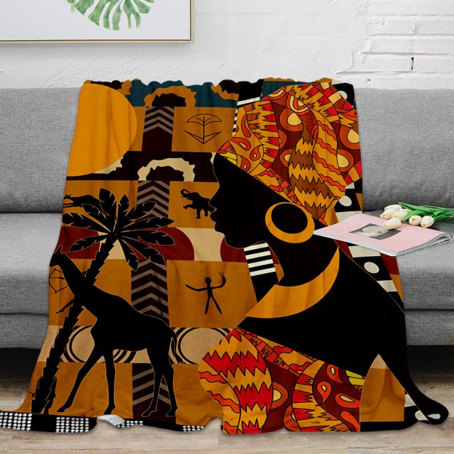 African Women Fruit Basket Ethnic Flannel Blanket Travel Picnic Blanket ...