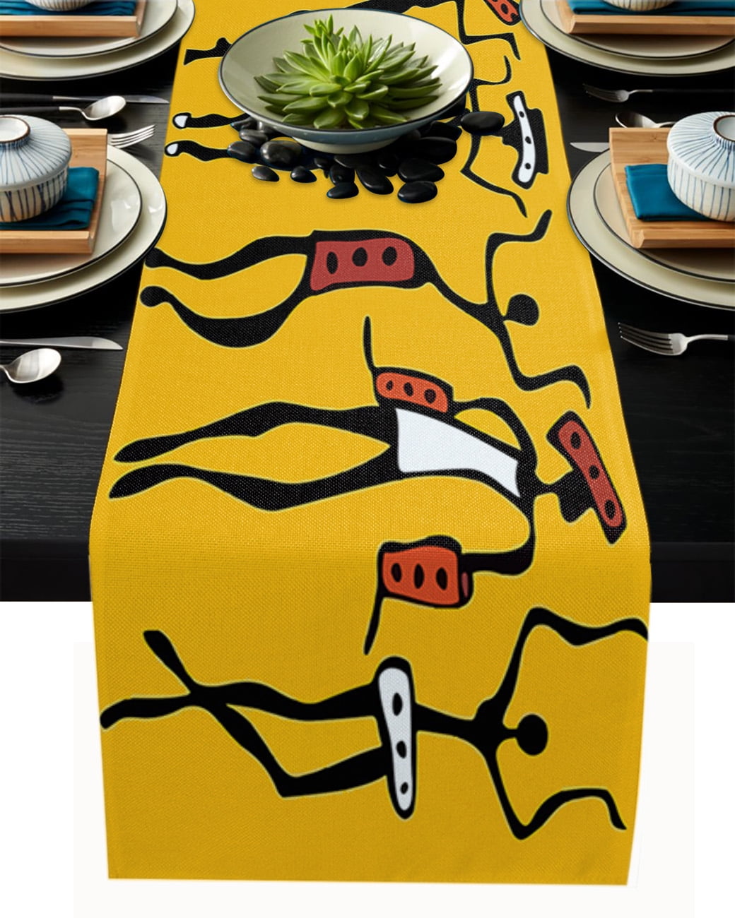 African Women Geometric Shapes Table Runner Cotton Linen Kitchen Dining ...