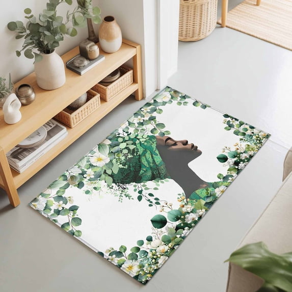 African Women Green Eucalyptus Leaf Rectangle Rug 2'x3' Spring Flower ...