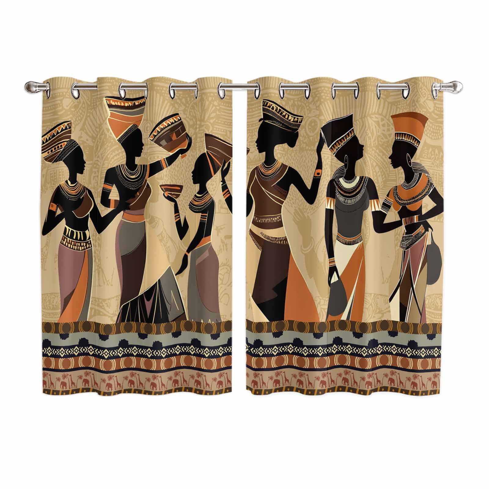 African Women Kitchen Curtains 72 Inch Length, Black Girl Retro Ethnic ...