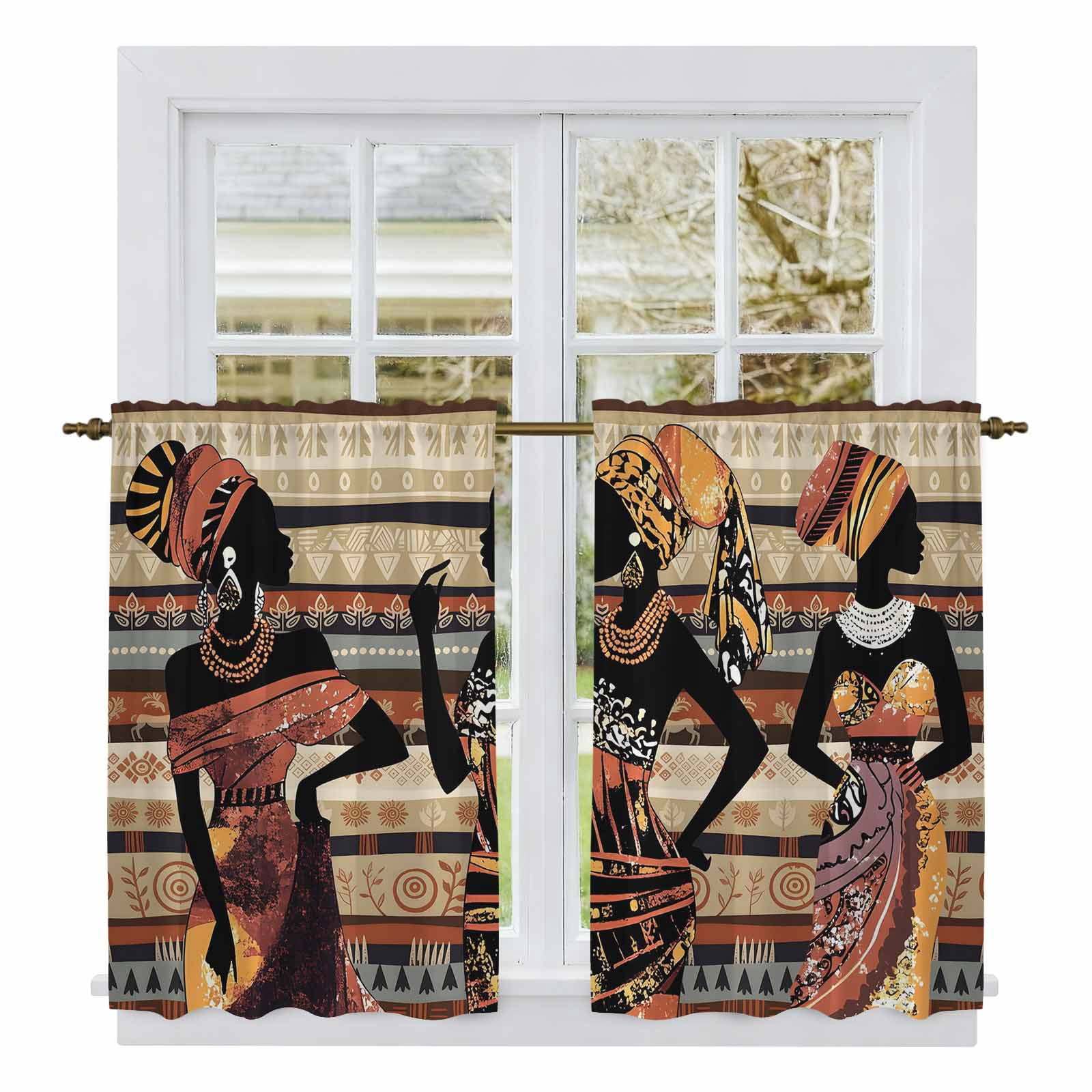 African Women Kitchen Curtains, Black Boho Tradition Ethnic Southwest ...