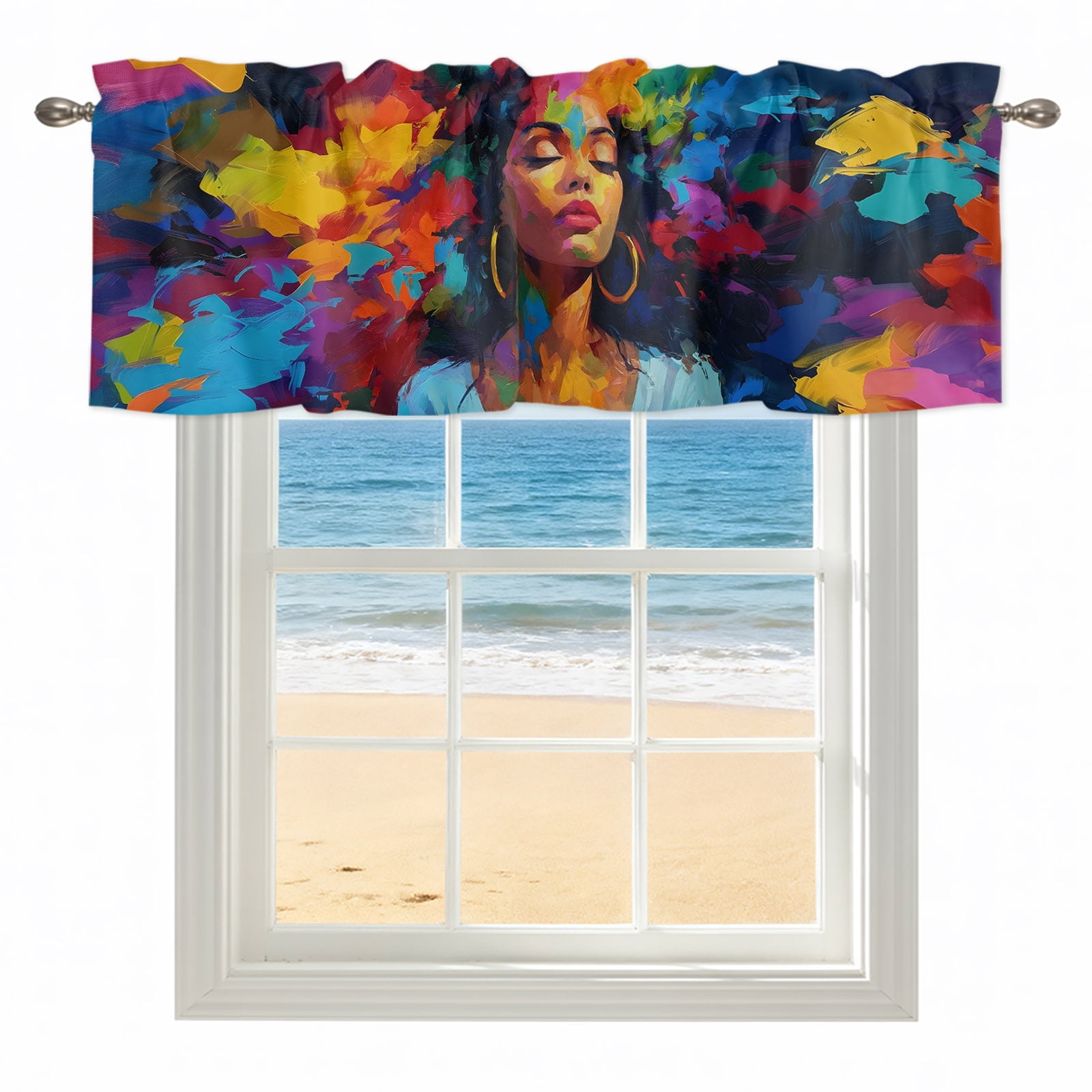 African Women Kitchen Valances for Windows 60x18 Inch Kitchen Curtains ...