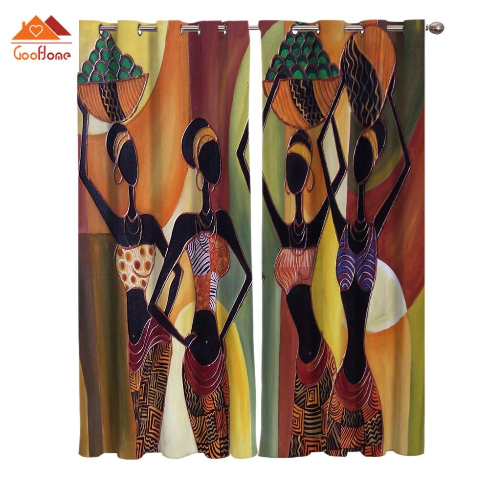 African Women Mural Window Curtains Living Room Outdoor Fabric Drapes ...