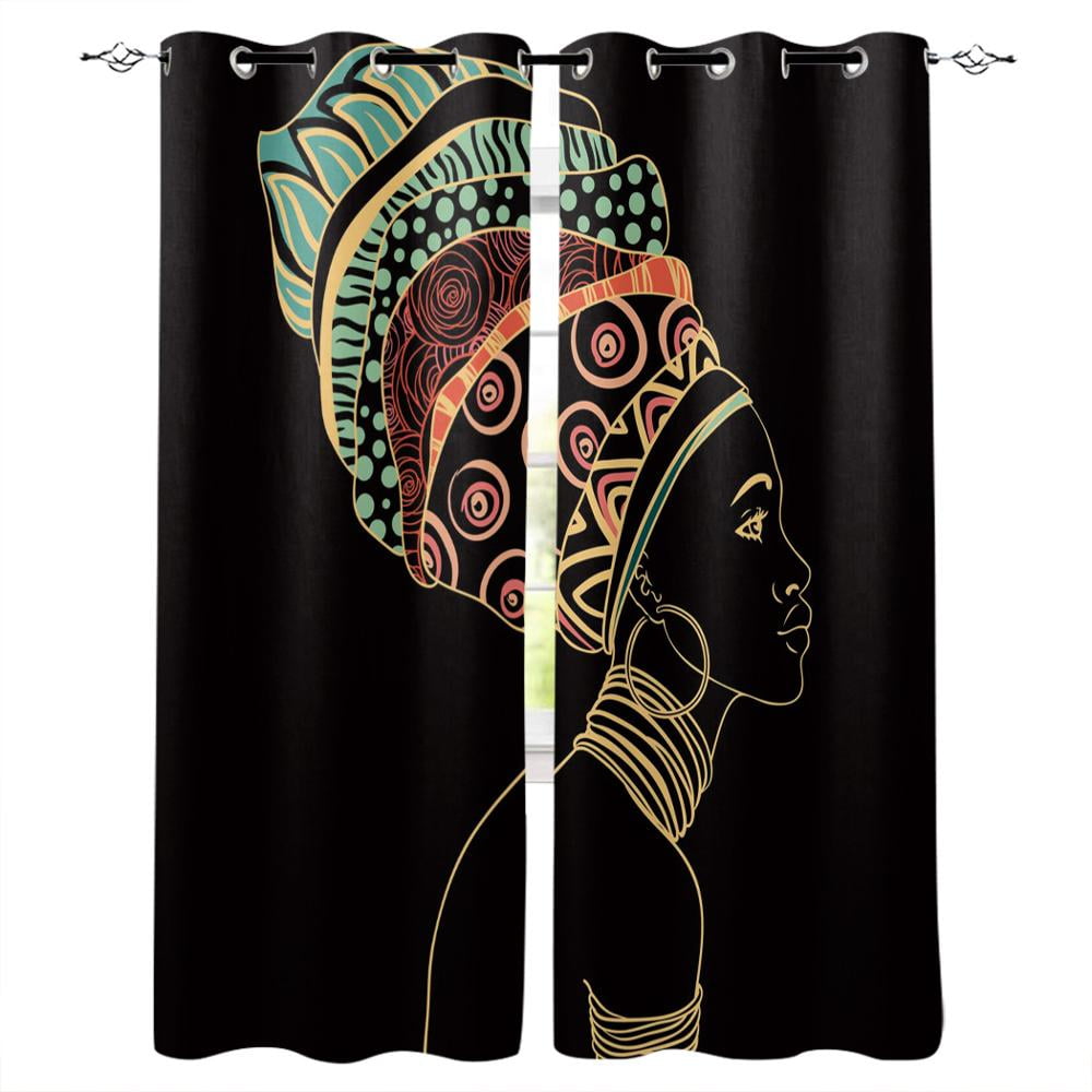 African Women Mural Window Curtains Living Room Outdoor Fabric Drapes ...