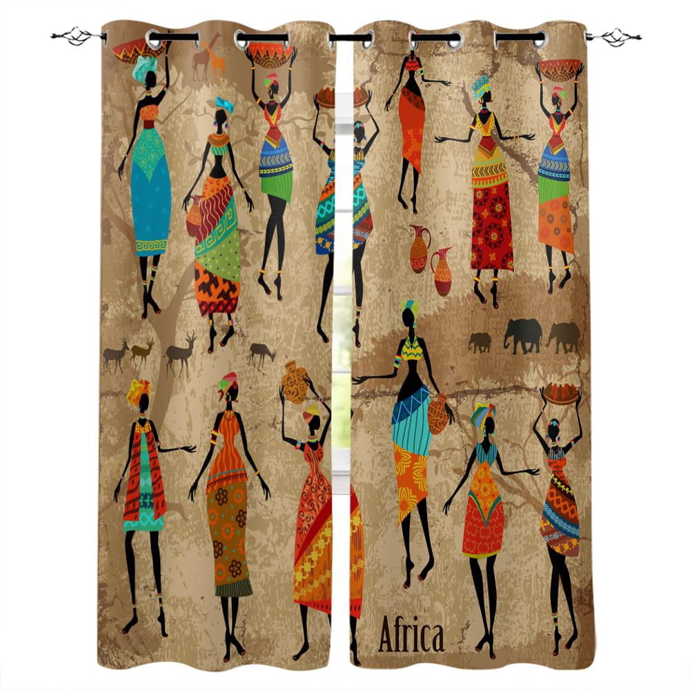 African Women Mural Window Curtains Living Room Outdoor Fabric Drapes ...