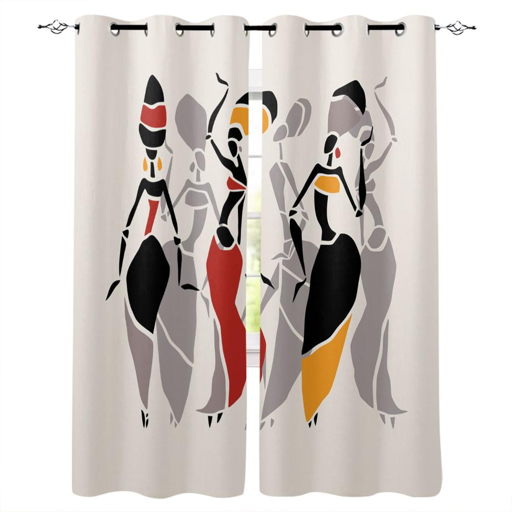 African Women Mural Window Curtains Living Room Outdoor Fabric Drapes ...