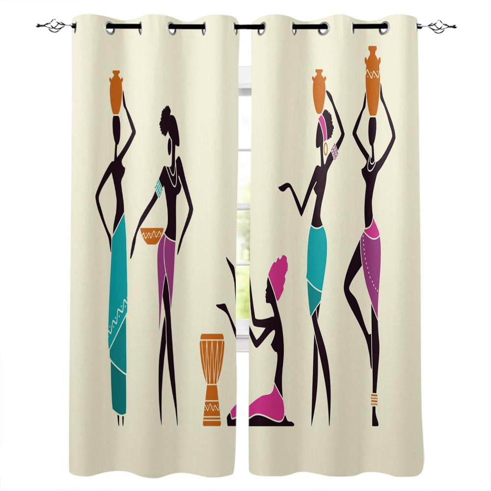 African Women Mural Window Curtains Living Room Outdoor Fabric Drapes ...